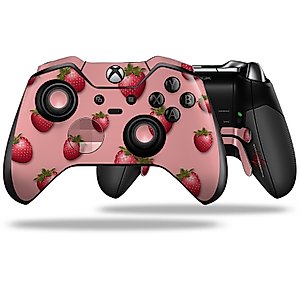 Strawberries on Pink - WraptorSkinz Decal Style Vinyl Skin Wrap compatible with XBOX One ELITE Wireless Controller (CONTROLLER NOT INCLUDED)