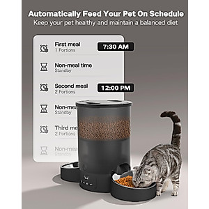 Automatic Cat Feeder for 2 Cats, 3L Cat Food Dispenser SURDY Auto Cat Feeder with 2 Stainless Bowls, 10s Meal Call Dual Power Supply and Timer Setting 12 Portions 6 Meals Per Day for Cats and Dogs