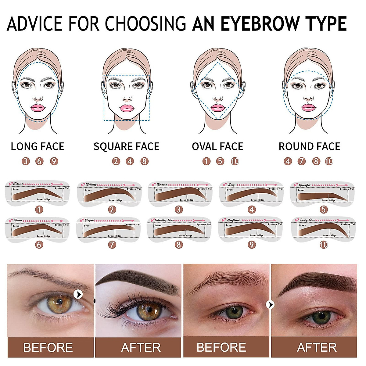 Eyebrow Stamp Stencil Kit, Waterproof Brow Definer Powder Stamp Long Lasting, Eyebrow Tattoo Stencils with Brush and Trimmer