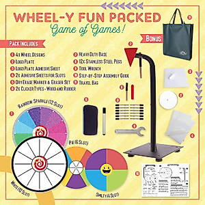 Prize Wheel Spinner Board Game - 12" Spin Wheel for Prizes with Stand, Slots 12, 6, 4 Color & White Spinning Wheels, Custom Logo Personalize Printable Self Adhesive Sheets, Dry Erase Pen, Eraser, Bag