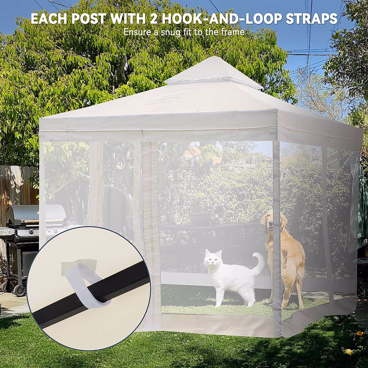 Yescom 10x10Ft Gazebo Top Replacement with Mesh Net for 2 Tier Fit for Y00610T07NET Outdoor Canopy Cover Patio Garden Party Backyard White