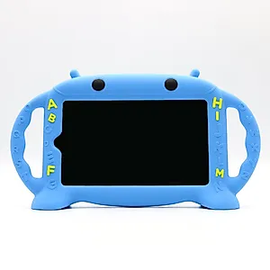 Kids Proof Case for Samsung 7 inch Tablet Galaxy Tab A/3/3 Lite/4/E Lite 7.0-CHINFAI [Cartoon Robot Series] Silicone Handle Stand Case Cover for Tablet SM-T280/T113/T230 (Blue)