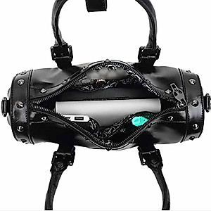 FiveloveTwo Women Handbags Shiny Paten PU Satchel Purse Rivet Shoulder Tote Top-Handle Bag Black