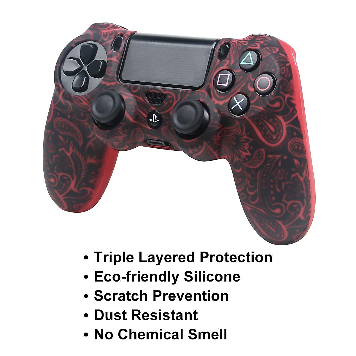 Silicone Controller Covers Compatible with PS4 Controller - 2 Pack of Anti-Slip Protector Controller Skin Case- with 4 Pairs Thumb Grips - Red & Blue