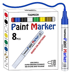 TOOMGGA Paint Pens Paint Markers - 8 Colors Permanent Oil Based Paint Pens, Quick Dry and Waterproof, Great for Rock Painting, Metal, Glass, Fabric, Plastic, Medium Point, 8-PP