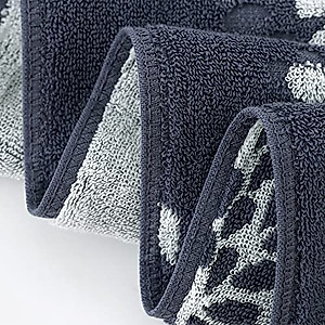 Pidada Hand Towels Set of 2 Hydrangea Floral Pattern 100% Cotton Absorbent Soft Decorative Towel for Bathroom (Denim Blue)