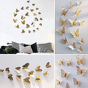 ForTomorrow Butterfly Wall Decals Gold Metallic Paper 3D Home Decor Art Stickers DIY Man-Made Decorative Murals for Living Room Kids Girls Bedroom Nursery Party
