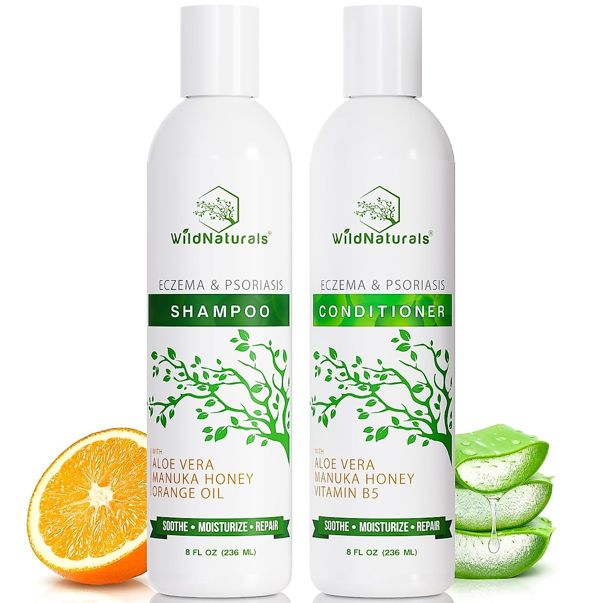 Wild Naturals Eczema Shampoo & Conditioner Set for Men & Women - Anti Dandruff Shampoo for Dry Scalp & Hair - Soothing Relief for Itchy Scalp - Psoriasis Shampoo for Scalp Treatment