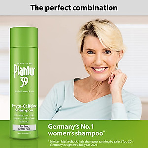 Plantur 39 Natural Phyto Caffeine Shampoo for Thinning Hair for Women, Volumizing Shampoo for Natural Hair Growth for Fine and Thinning Hair, Niacin, Caffeine, Zinc, White Tea Extract, 8.45 floz