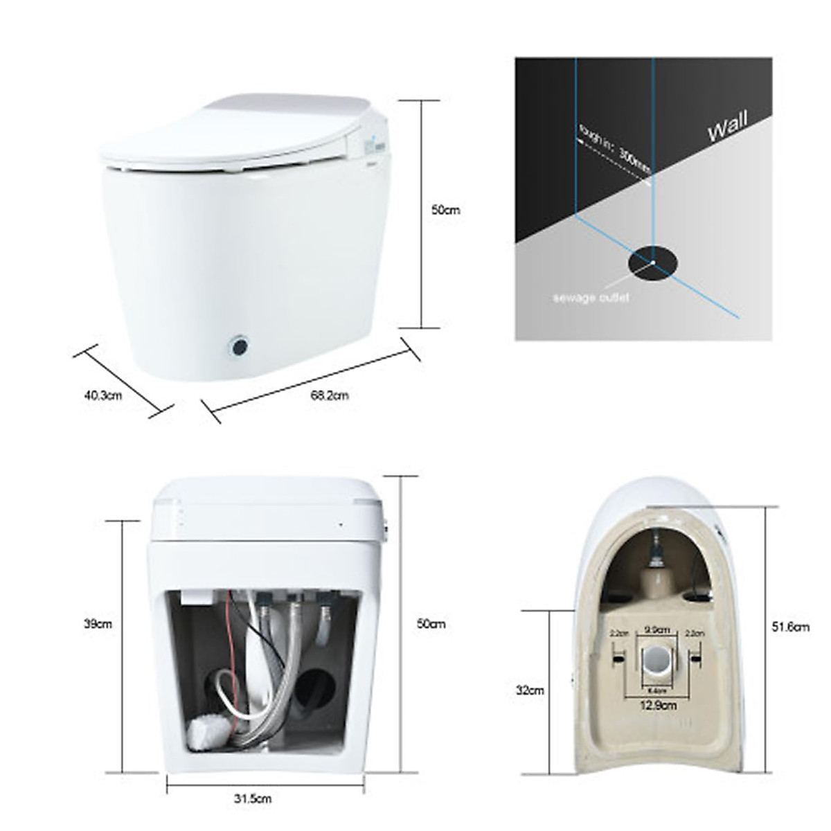 Heated Seat Smart Toilet, Modern Elongated Toilet with Warm Water, Dual Auto Flush,Foot Sensor Operation,Heated Bidet Seat, Automatic Flush Tank Less Toilet without Bidet (A)