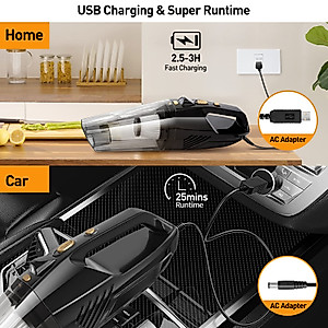 Handheld car Vacuum Cleaner Cordless, Car Portable Hand Vacuum Rechargeable, Wet and Dry Cleaning Use Portable Hand Vacuum with 12V 120W High Power and LED Light for Car, Home, Office