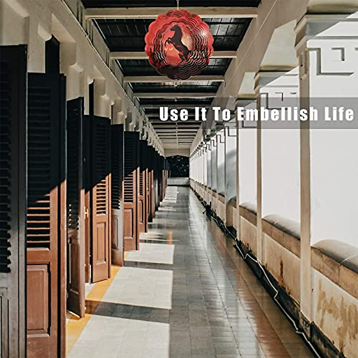 Wind Spinners Outdoor Metal Large,3D Horse Cactus Wind Spinner Hanging Decor,Kinetic Spinners for Yard Garden,12inch Shiny Wind Spinner Art Ornament,Stainless Steel Red Wind Sculptures & Spinners