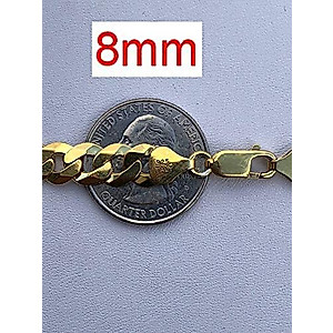 HarlemBling 14k Gold Over Solid 925 Sterling Silver - Men's Ladies Flat Cuban Chain - Made In Italy - 18-30" - 4mm 5mm 6mm 7mm 8mm - Necklace (20, 8mm)