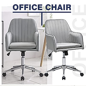 BURENMTO Home Office Chair, Modern Velvet Desk Chair with Wheels, 360° Swivel & Height Adjustable Ergonomic Desk Chairs, Mid Back Chair with Arms & Stainless Base for Bedroom,Study(Grey)