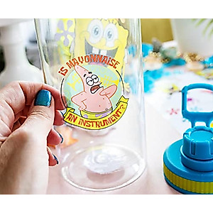 Silver Buffalo SpongeBob SquarePants Happy Laugh Flowers 32-Ounce Twist Spout Water Bottle And Sticker Set | BPA-Free Plastic Sports Jug