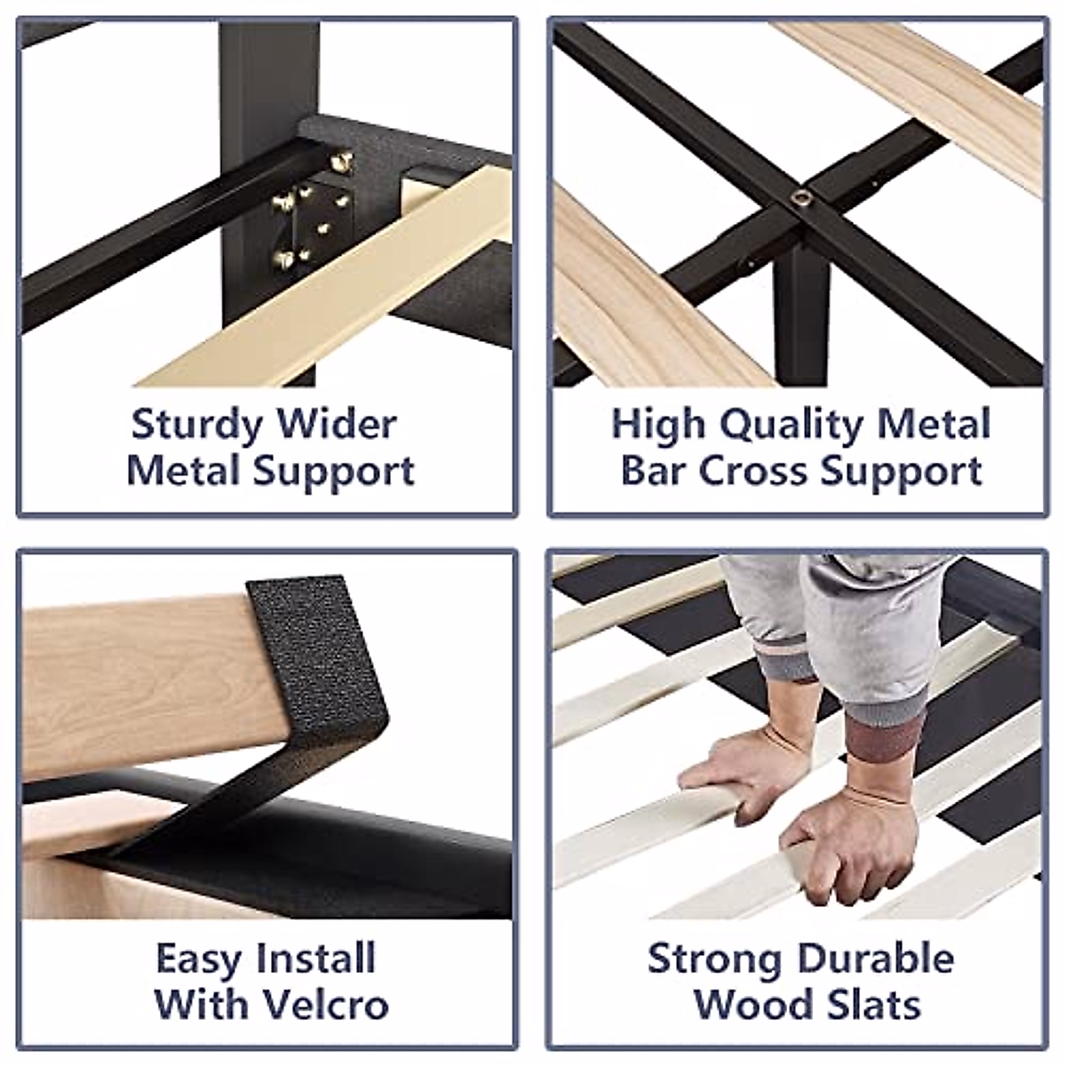 UNIZONE Full Size Upholstered Bed Frame with Tufted Headboard, Platform Bed with Linen Fabric Headboard, Wood Slats Support, Mattress Foundation, No Box Spring Needed, Easy Assembly, Modern, Dark Gray