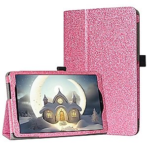 Caweet Case for TCL Tab 8 LE (Model: 9137W) 2023 Release, (𝐍𝐨𝐭 𝐅𝐢𝐭 𝐓𝐂𝐋 𝐓𝐚𝐛 𝟖 𝐌𝐨𝐝𝐞𝐥: 𝟗𝟎𝟑𝟖𝐒), Premium Leather Stand Cover with Magnetic Closure, Glitter Pink