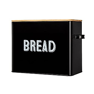 Granrosi Large Black Bread Box for Kitchen Countertop, Bread Storage Container, Breadbox, Bread Container, Bread Boxes, Bread Keeper, Bread Holder - Farmhouse Bread Box with Bamboo Wooden Lid - Black