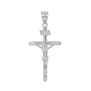 Religious Jewelry Solid 925 Sterling Silver Cross INRI Crucifix Pendant (1.39")