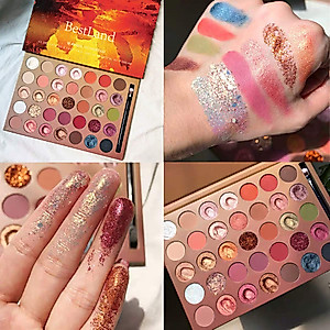 BestLand Pro 35 Colors Glitter Eyeshadow Palette with Eyeshadow Brush，Highly Pigmented Pressed Soft Creamy Metallic Matte Shimmer Naked Eye Shadow Powder Makeup Palette Set