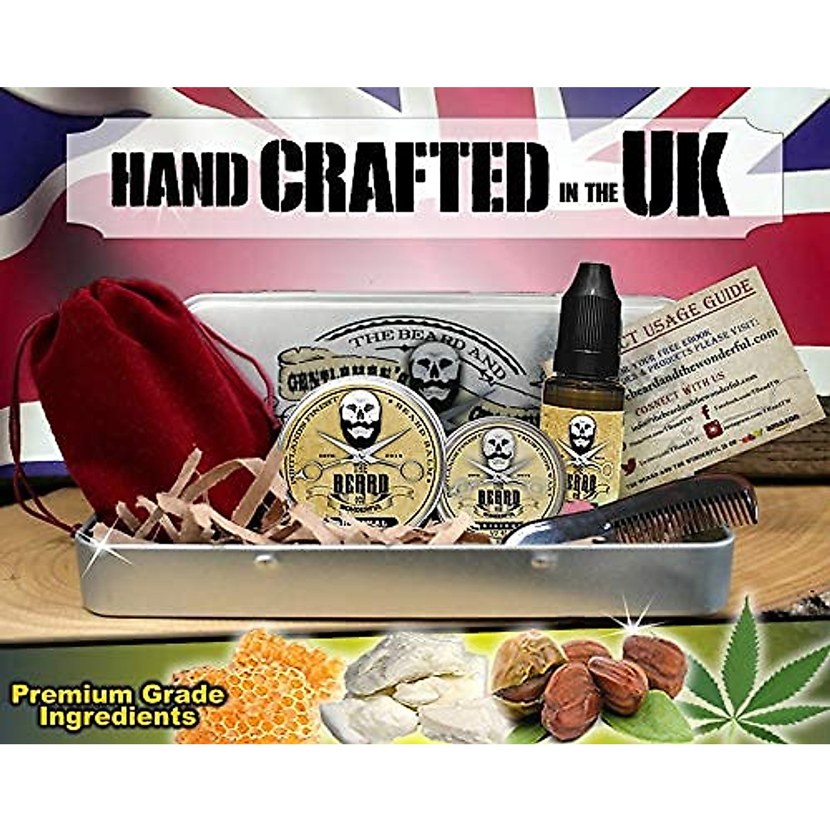 Beard Grooming Kit in Metal Tin - The Beard & The Wonderful 5 Piece Beard Grooming Kit for Men Includes Moustache Wax, Beard Oil, Beard Balm, Pocket-Sized Beard Comb & Beard Scissors | Original Scent