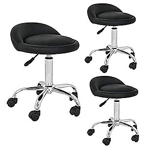 HomGarden Adjustable Hydraulic Rolling Swivel Stool for Massage Salon Office Facial Spa Medical Tattoo Chair Stool w/Backrest Cushion & Wheels, Set of 3