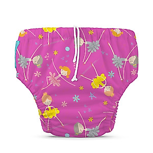 Charlie Banana Reusable Swim Diaper with Adjustable Drawstring, Soft and Snug Fit to Prevent Leaks, Diva Ballerina Pink, Large (20-27lbs)