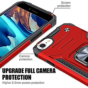 JAME Case for iPhone SE 2022/2020/8/7 Case with Screen Protectors 2Pcs, Military-Grade Drop Protection, Shockproof Protective Phone Cases, with Car Mount Ring Kickstand Case for iPhone SE 2020/8/7 Red