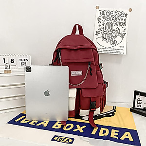 HOKMAH Kawaii Backpack with Kawaii Pin and Accessories, Cute Backpack for Girls Boys Preppy Staff Back Top School Supplies Gifts (Red)