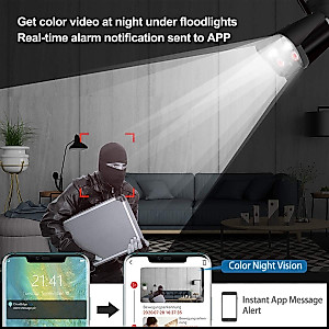 WESECUU 3MP Wireless Security Camera with Human Detection, Mobile App Alert, Floodlight, Audio, Waterproof, Outdoor, Only Wireless Security Camera System Expansion, Power Adapter NOT Included