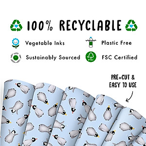 CENTRAL 23 Penguin Wrapping Paper - 6 Sheets of Birthday Gift Wrap - Cute Animal Wrapping Paper - For Men Women - Easter Gift Wrap for Him Her Boys Girls Kids - Recyclable