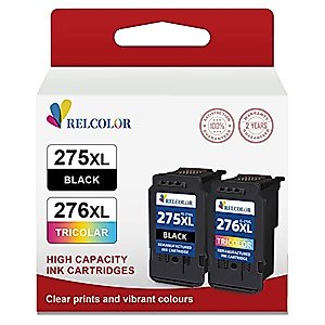 Relcolor 275XL 276XL Ink Cartridge Replacement for Canon PG-275 CL-276 275 276 Combo XL Compatible with Canon PIXMA TS3520 TS3522 TS3500 TR4720 TR4722 TR4700 Printer( Black Color, 2 Pack