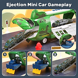 CUTE STONE 2-in-1 Amy Helicopter Toys, Boys Military Toy Friction Powered Helicopter w/Electric Rubber Propeller, Realistic Light & Music, Mini Vehicles, Traffic Road Signs, Vehicle Toy Set for Kids