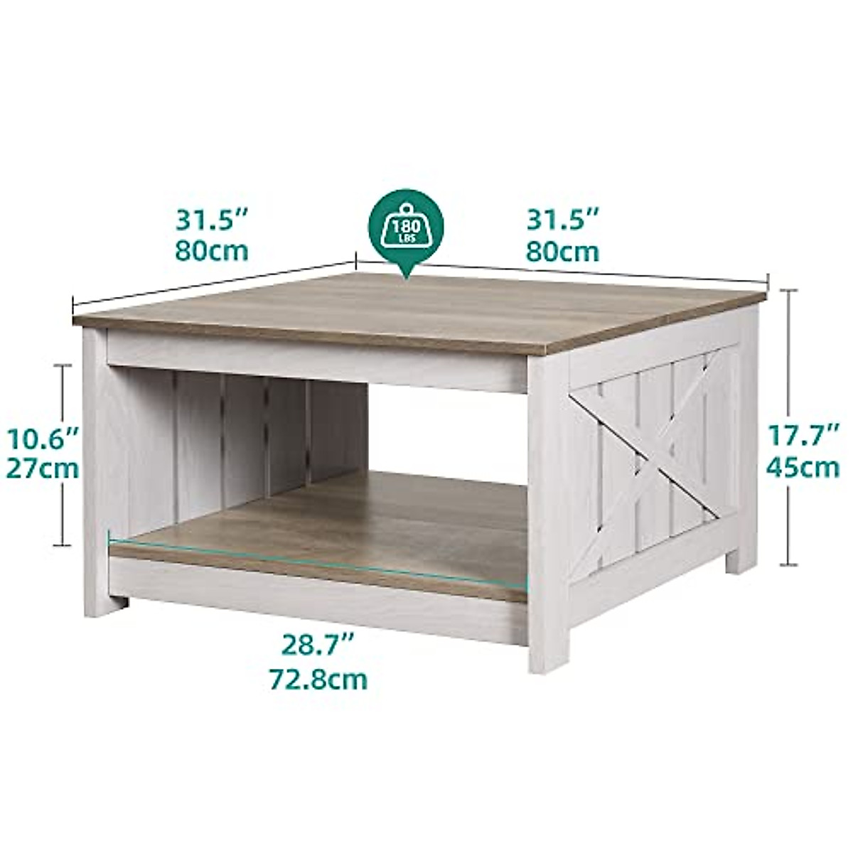 YITAHOME Coffee Table Farmhouse Coffee Table with Storage Rustic Wood Cocktail Table,Square Coffee Table for Living Meeting Room with Half Open Storage Compartment,Grey Wash