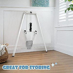 Cowiewie 2 in 1 Baby Jumper with Strong Support Stand, w/Walking Harness Function, Baby Exerciser Quick-Fold and Storage, White+Gray