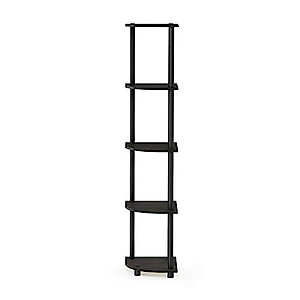 Furinno Turn-N-Tube 5 Tier Corner Display Rack Multipurpose Shelving Unit, Espresso/Black & Just 3-Tier Turn-N-Tube End Table/Side Table/Night Stand/Bedside Table with Plastic Poles, White/White