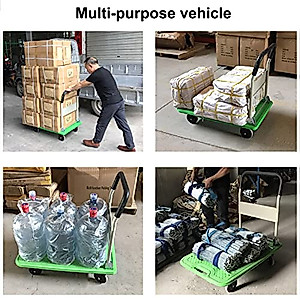 Generic Hand cart,Multi-Functional Platform Truck on Wheels,with Metal Foldable Handle,Open Platform,for Bookstore Restaurant Moving cart (Color : Mute Model, Size : 90 * 60 * 86cm)