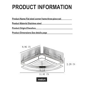 Corner Shower Shelves Stainless Steel, Bathroom Shower Caddy Corner, Adhesive Shower Caddy Basket Rack with Hooks, Rust Proof for Bathroom Shelf Shampoo Holder, for Toilet, Dorm and Kitchen, Silver