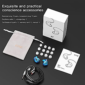 EPZ Q1 13mm Dynamic Drivers in Ear Headphones Wired Earphones Monitor HiFi Music Waterproof Headset with Detachable 0.78mm Cable Earbuds (No Micro, Blue)