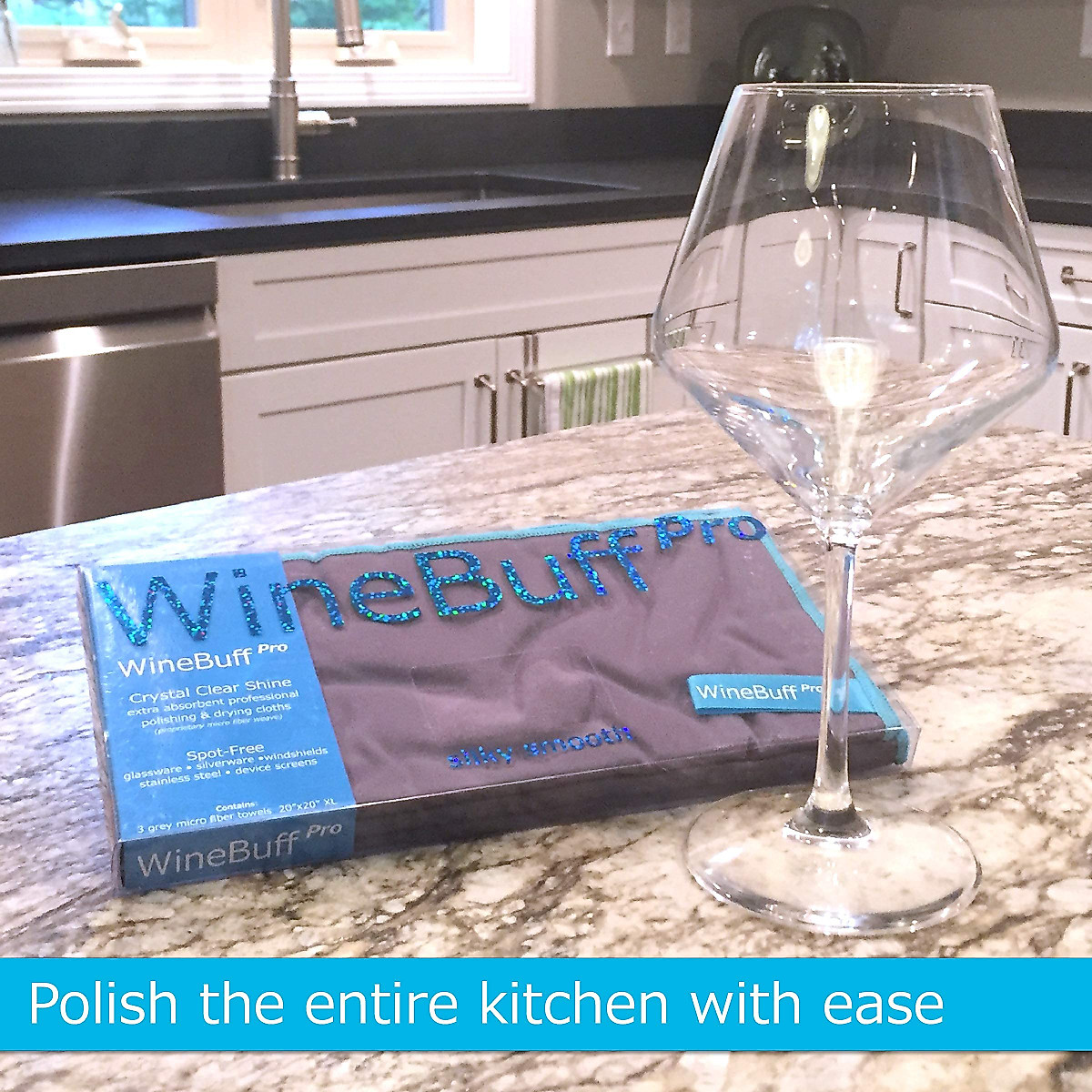 WineBuff Pro Microfiber Polishing Towel | Perfect for Wine Glasses, Kitchenware and More | Leaves Glass and Stainless Steel Spotless, 3 Pack