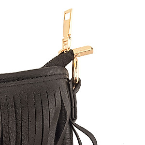 Jiaruo Fashion Retro Fringe Design Small Women PU Leather Crossbody Bag Handbag And Purses (Black)