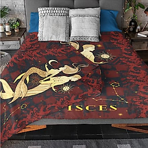 ZEWASIIL Constellation Pisces Throw Blanket 60"X50" Flannel Zodiac Sign for Couch Bed Sofa Travelling Camping for ​Kids Adults