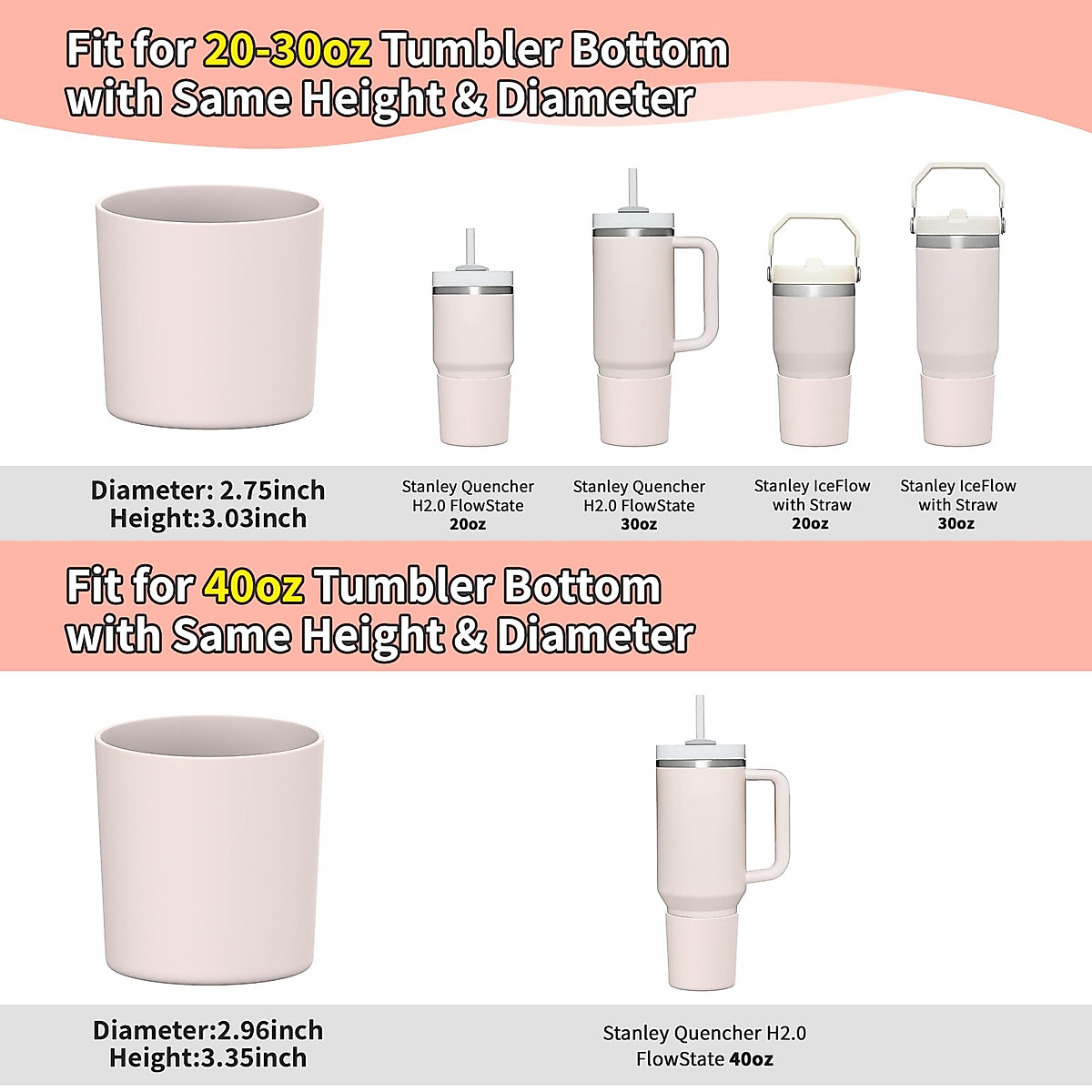 WUQID Higher Silicone Boot Compatible with Stanley Quencher H2.0 40oz 30oz 20oz & IceFlow Flip 30oz 20oz,Fit Same Diameter 20oz-40oz Tumbler Cups Anti-Slip Bottle Bottom Sleeve Cover