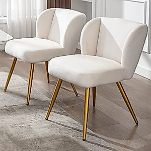 VESCASA Velvet Dining Chairs with Padded Back, Modern Upholstered Accent Chairs with 4 Gold Metal Legs for Dining/Living Room/Bedroom, Set of 2, Cream