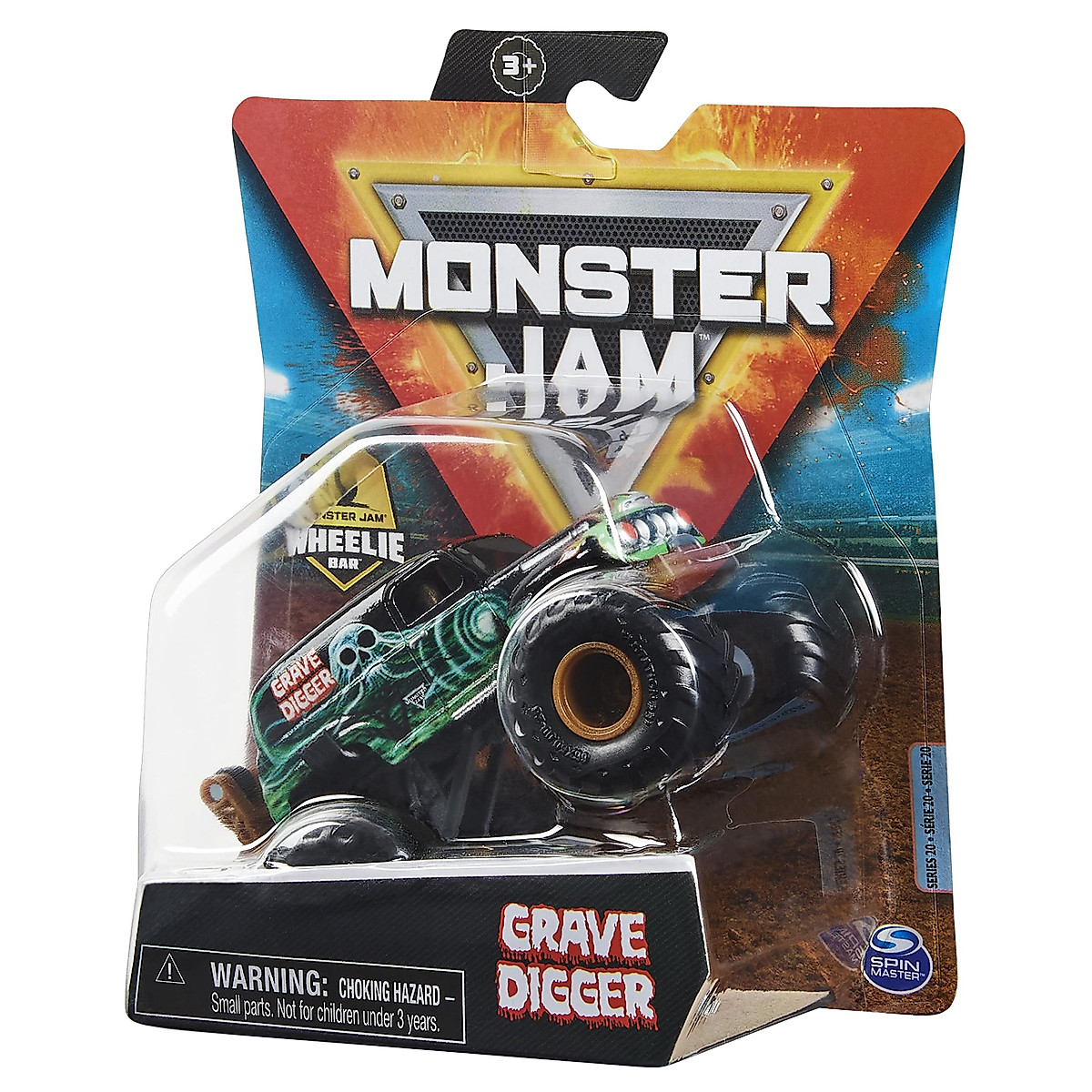 Monster Jam 2021 Spin Master 1:64 Diecast Monster Truck with Wheelie Bar: Retro Rebels Grave Digger