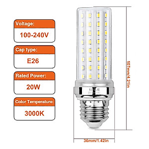 SAUGLAE 20W LED Corn Bulbs, 150W Incandescent Bulbs Equivalent, 3000K Warm White, Non-Dimmable, 2000Lm, E26 Edison Screw Light Bulbs, 3-Pack