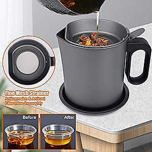 Bacon Grease Container with Strainer 1.7L Used Cooking Oil Container Deep Kitchen Fat Filter Pot Grease Keeper Stainless Steel Large Frying Oil Disposal/Storage Can