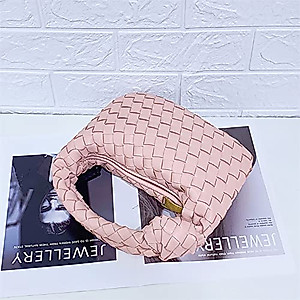 Women Kontted Woven Bag Handbag Hobo Bag Leather Woven Fashion Designer Ladies Clutch Purse Dumpling Shoulder Bag for Women (Pink)