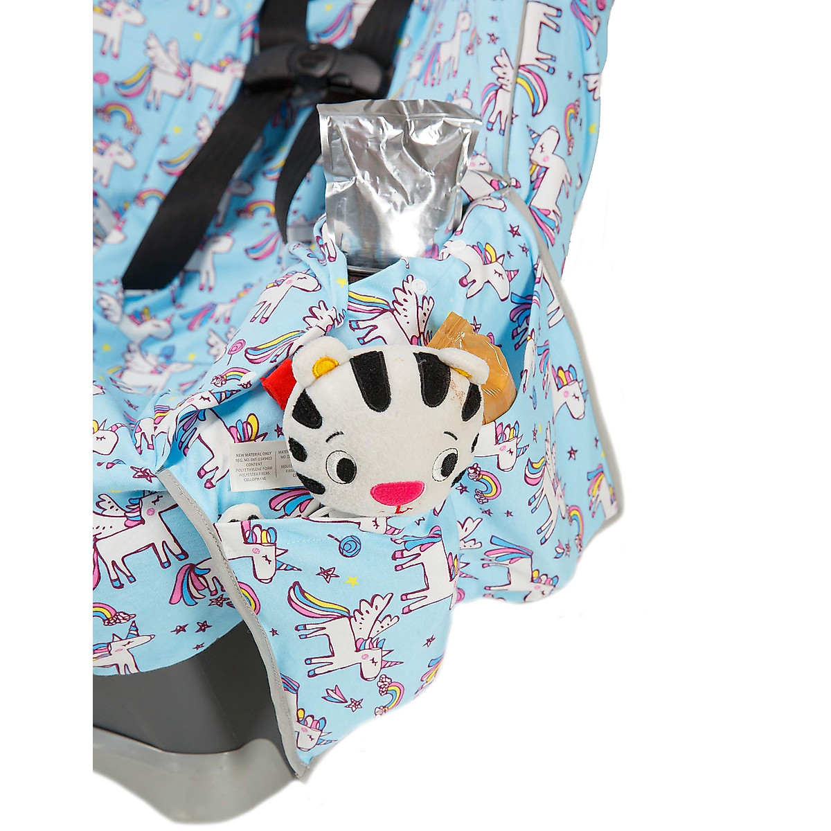 Niko Easy-Wash Children's Car Seat Cover & Liner - 100% Cotton Jersey Blue Unicorn - Fits Most Toddler Car Seats - Universal Fit - Waterproof SEAT Bottom - Machine Wash and Dry