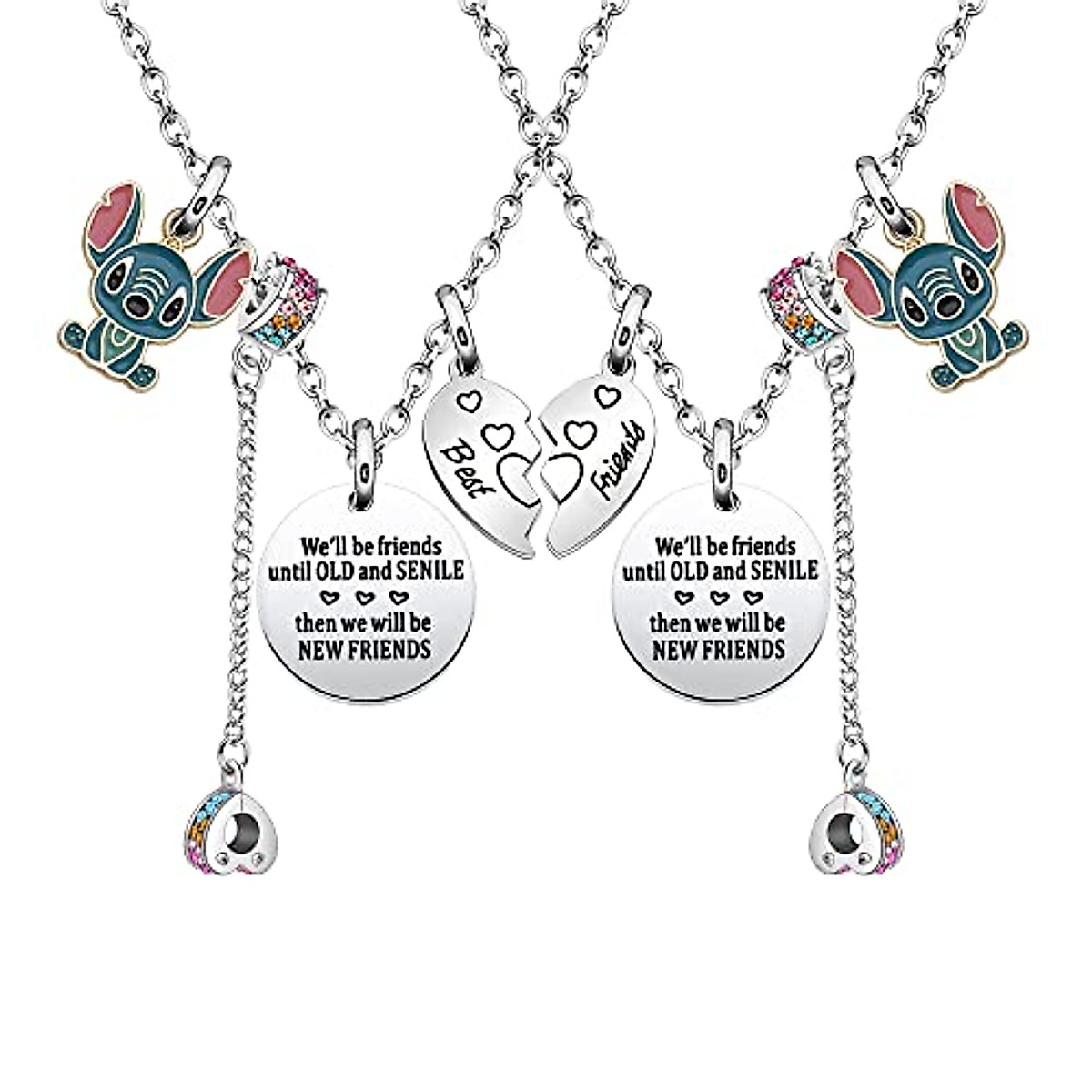 Best Friend Necklaces Set with Stitch Charm Heart Necklace Friendship Gift for Women Girls Pendant Necklace BFF Necklaces Birthday Gift Christmas Gift (2pcs friends-1)